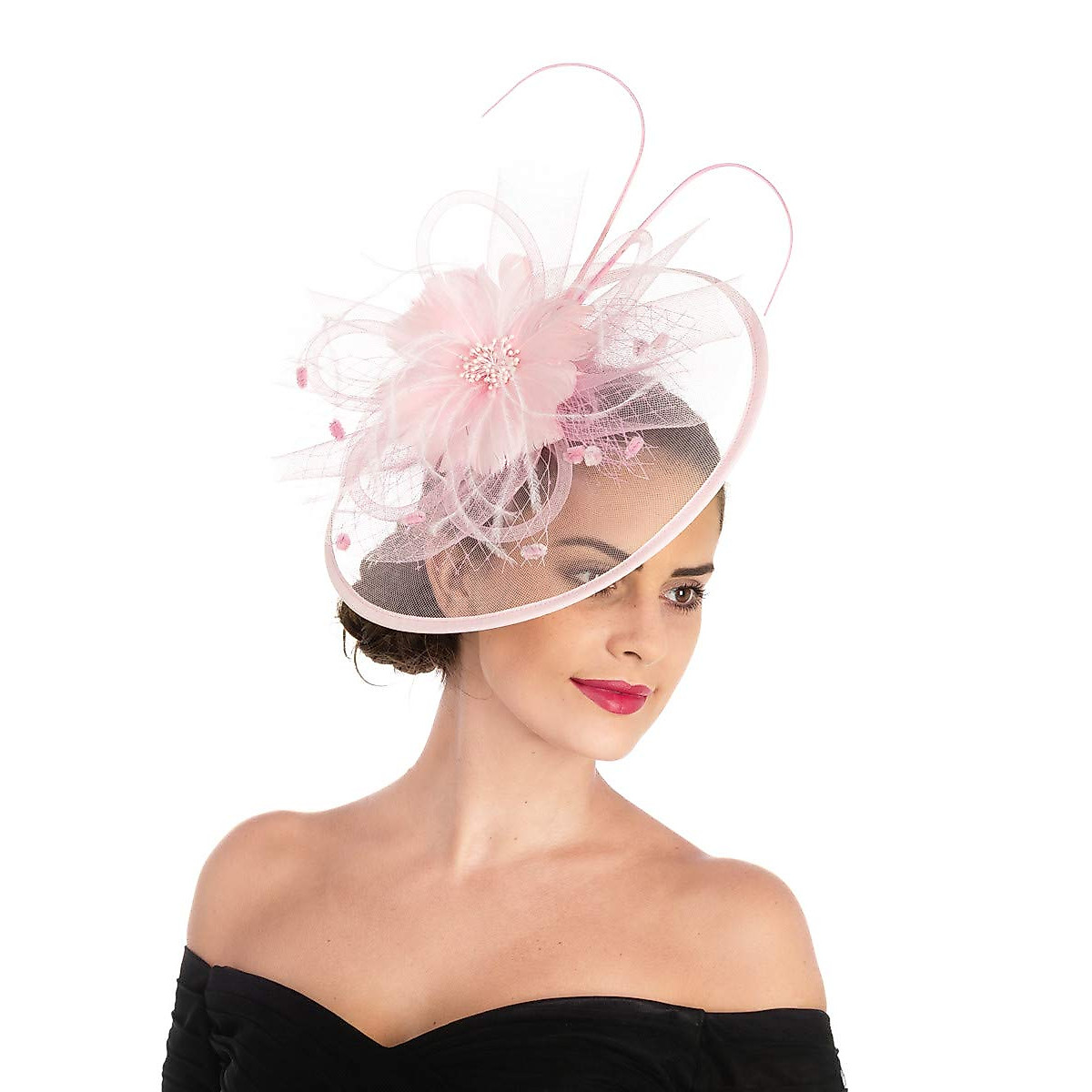 Lucky Leaf Women Girl Fascinators Hair Clip Hairpin Hat Feather Cocktail Wedding Tea Party Hat (8-Pink)