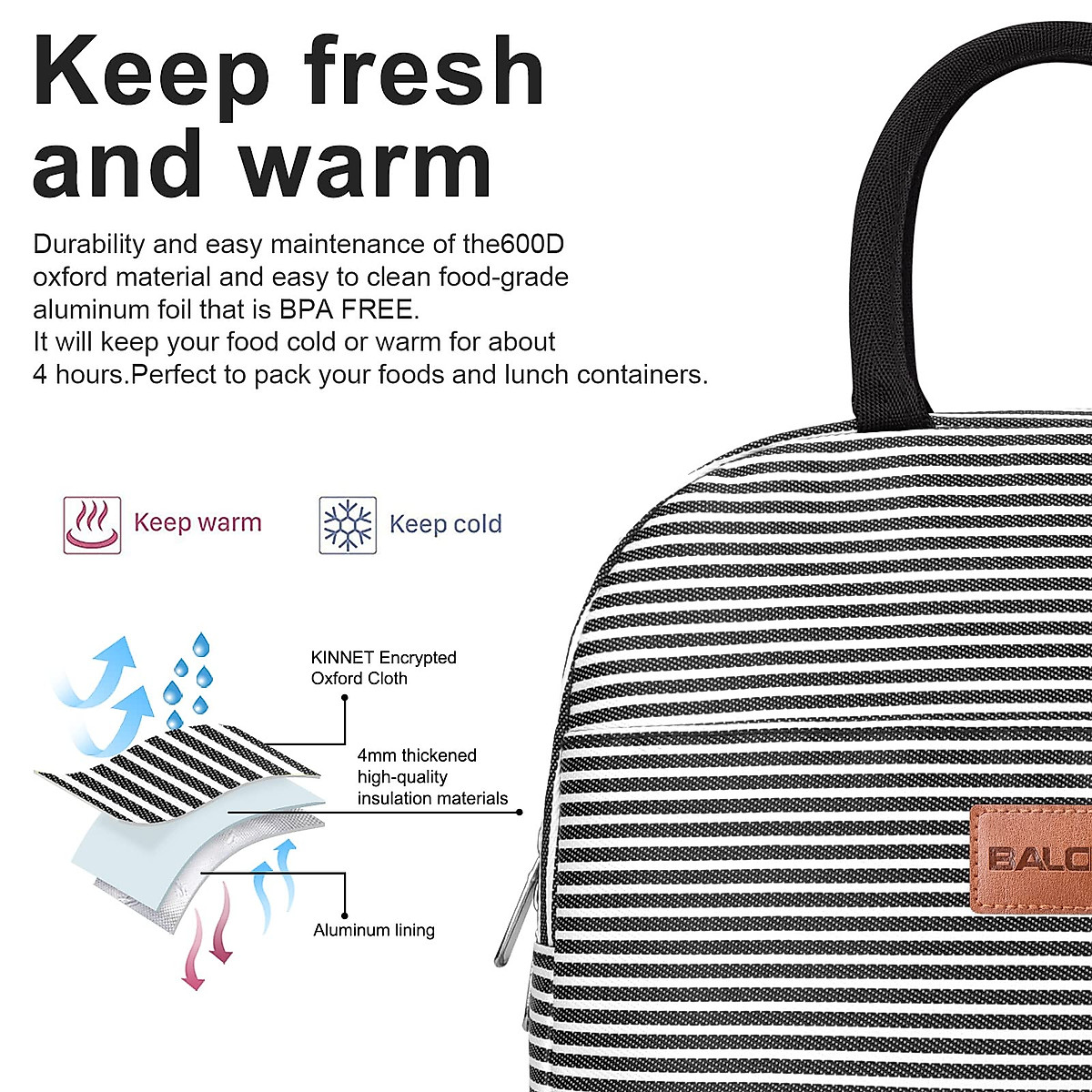 BALORAY Lunch Bag Women Men, Double Deck Lunch Box Insulated Lunch Bag for Adults Work Office Picnic, Leakproof Cooler Bag with Adjustable Shoulder Strap