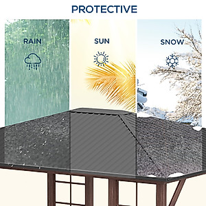 Outsunny 10' x 12' Hardtop Gazebo with Galvanized Steel Roof, Wood Grain Steel Frame, Heavy Duty Permanent Pavilion Outdoor Gazebo, for Garden, Patio, Backyard, Deck, Lawn