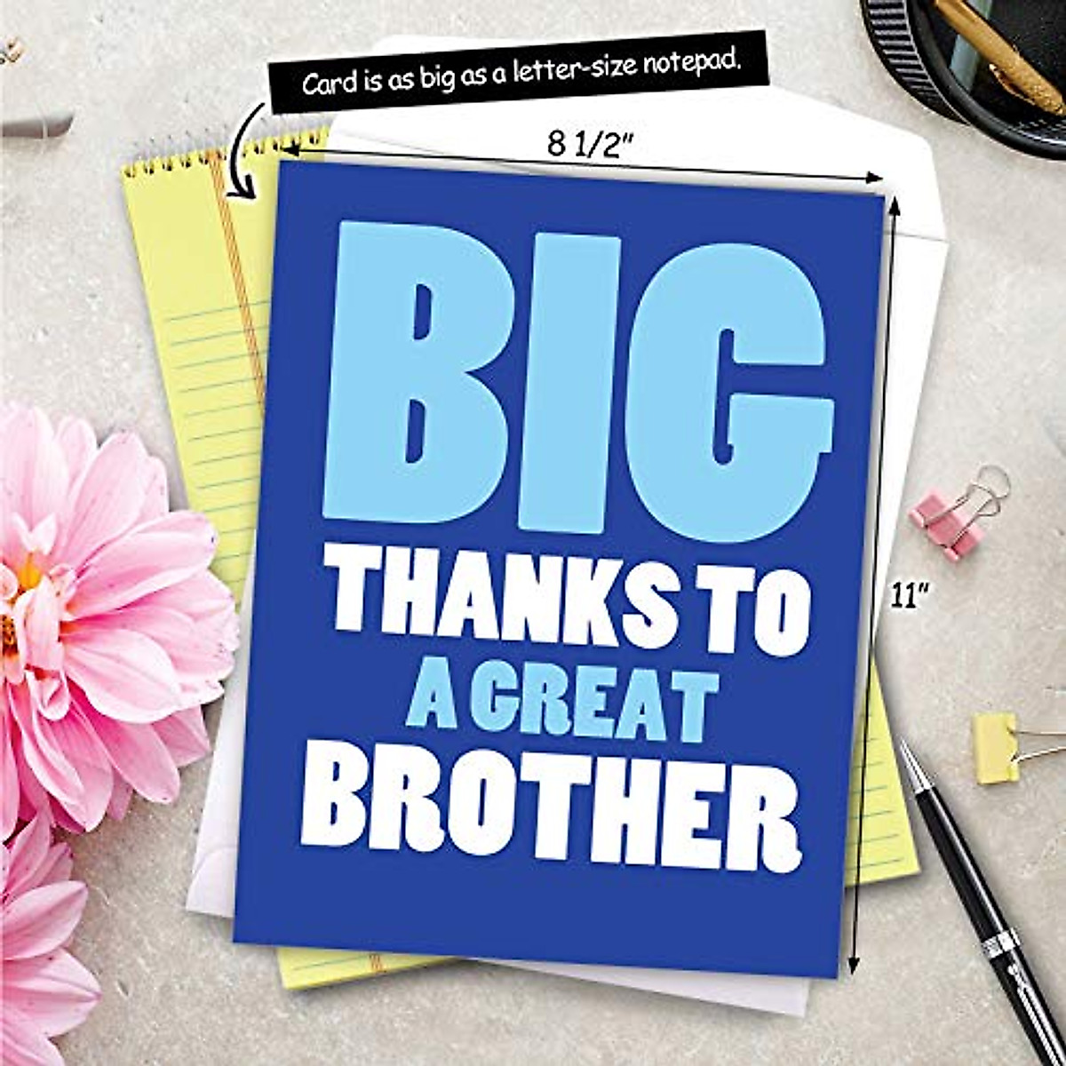 NobleWorks, Great Brother - Huge Thank You Card for Brother (8.5 x 11 Inch) - Sibling Appreciation Notecard, Sweet Thanks Stationery J3238BXG