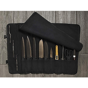 Asaya Canvas Chef Knife Roll Bag - 10 Knife Slots and a Large Zipper Pocket - Durable 10oz Canvas Knife Case with an Adjustable Shoulder Strap - Knives not Included