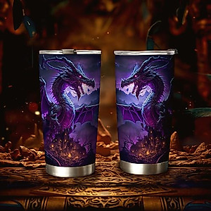 20oz Mythical Dark Dragon Tumbler, Gaming, Gamers Gifts for Dragon Lovers, Coffee Thermos for Men, Stainless Steel Double Wall Vacuum Insulated Coffee Mug, Travel Cup with Lid