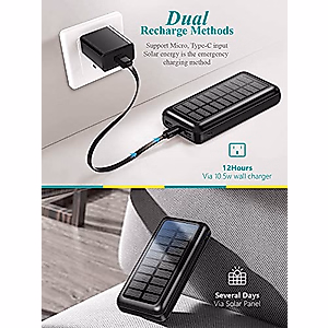 SOXONO Portable Charger Power Bank - 30000mAh Solar Charger, 2 USB Ports High-Speed Panel External Battery Pack for iPhone, Android and More