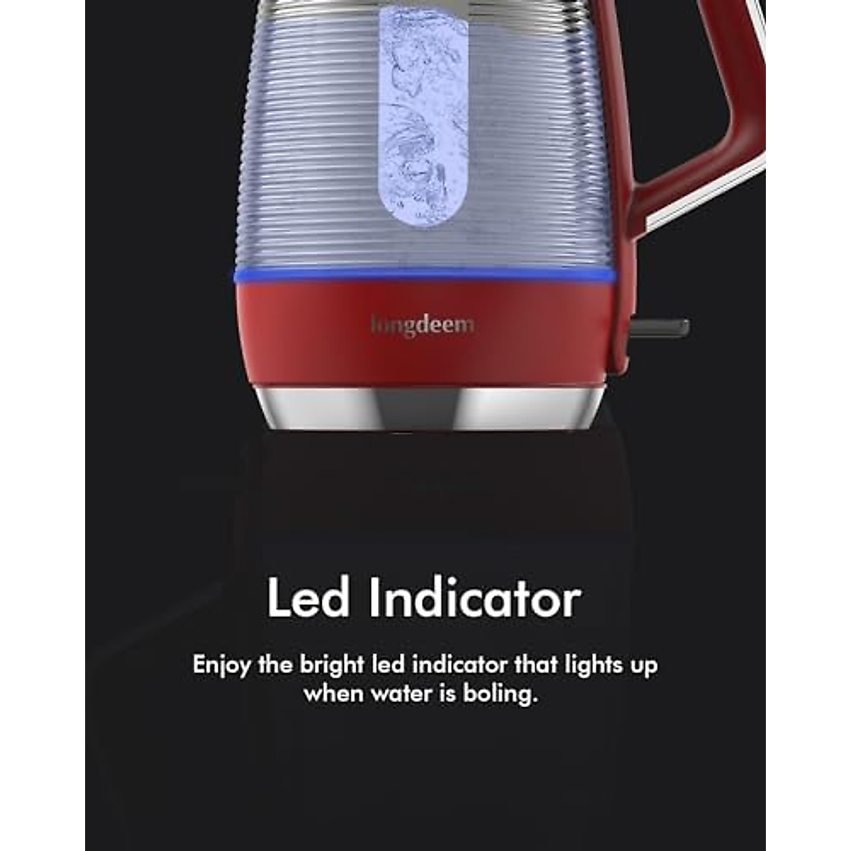 LONGDEEM Electric Tea Kettle Pot, Fast Boil, 1.7L/1500W, Borosilicate Glass Stainless Steel Inner Lid & Filter, Hot Water Boiler & Heater with Auto Shut Off, BPA-Free, Easy to Clean, Red