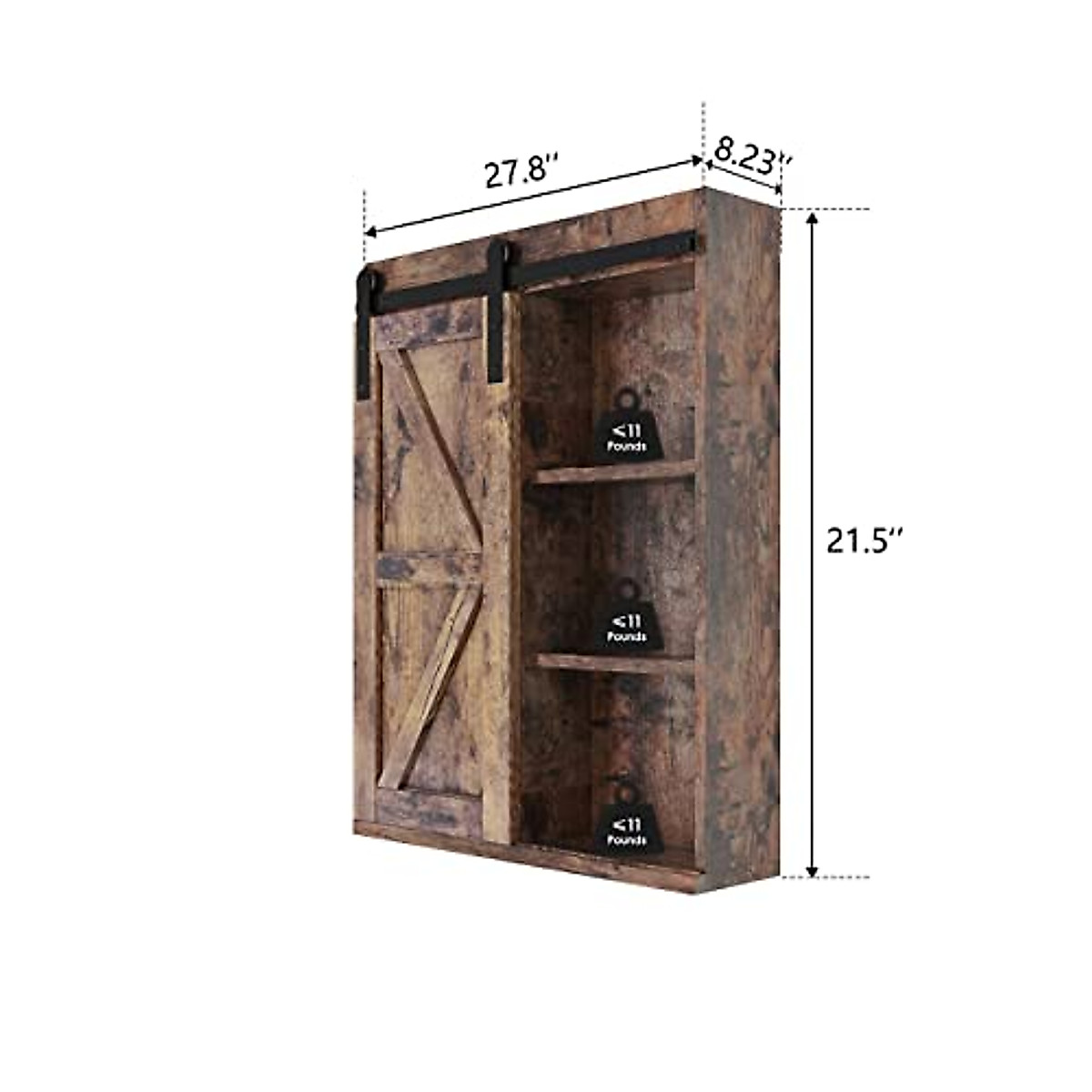 BARNER HOME Wall Mounted Medicine Cabinet, Bathroom Wall Cabinet Farmhouse Sliding Barn Door with 3 Tier Storage Cabinet for Living Room,Brown