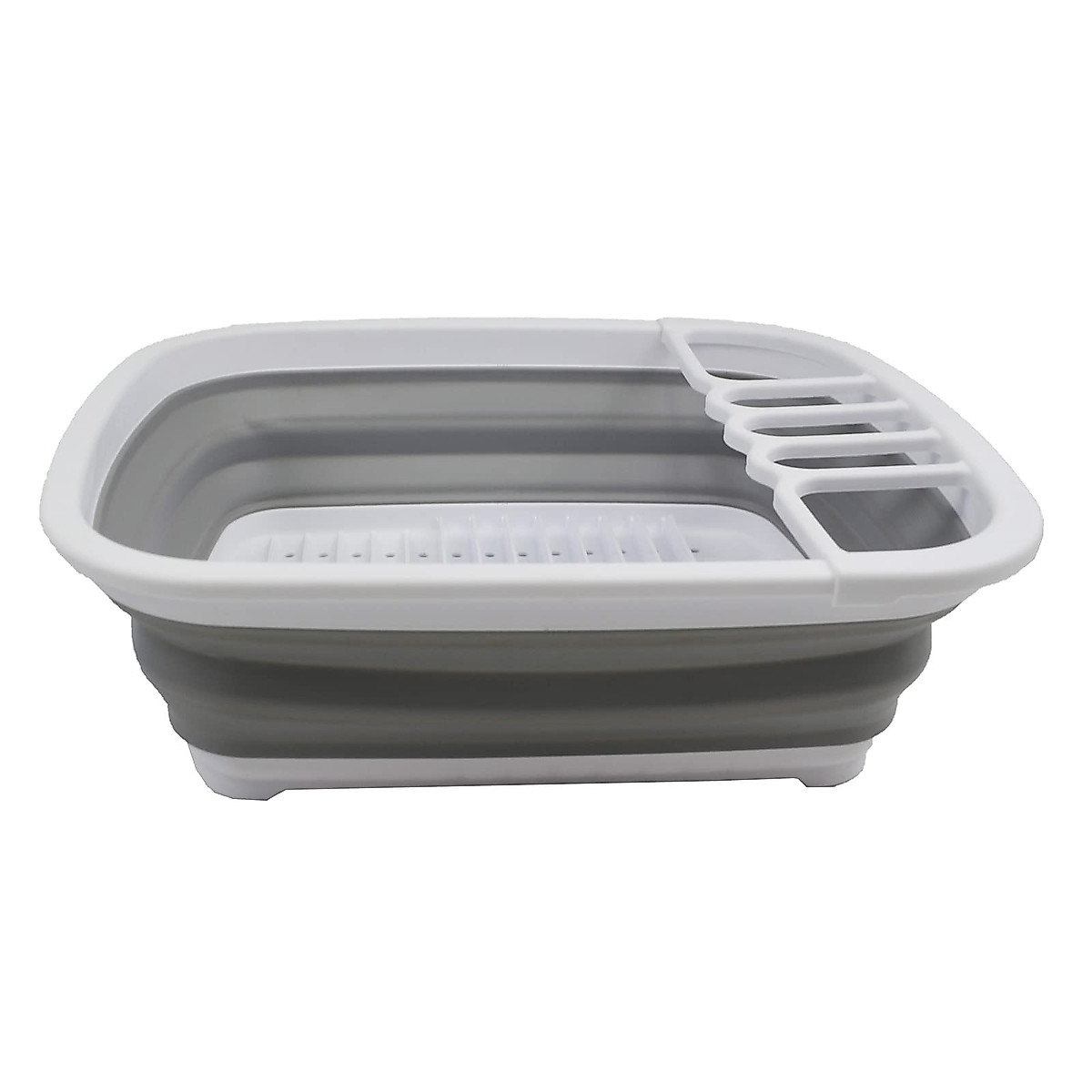 SAMMART 8L (2.11Gallons) Collapsible Dish Drainer - Foldable Drying Rack - Portable Dinnerware Organizer - Space Saving (White/Grey, 1)