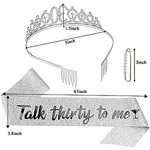 30th Birthday Sash & Rhinestone Tiara Kit- Happy 30th Birthday Gifts for Women 30th Birthday Party Decorations (silver)