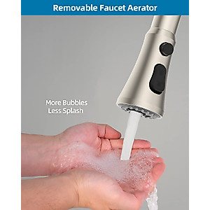 Hygie Rinse Pull Down Faucet Head Replacement with 11 Adapters Compatible with Moen Delta Faucet Head, 3 Function Kitchen Sink Faucet Sprayer Head Fit Most Faucet, Brushed Nickel