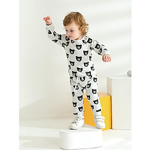 Toddler Baby Boy Clothes Infant Long Sleeve Bear Print Tops + Pants Sweatsuit Outfits (6-9 Months) Grey
