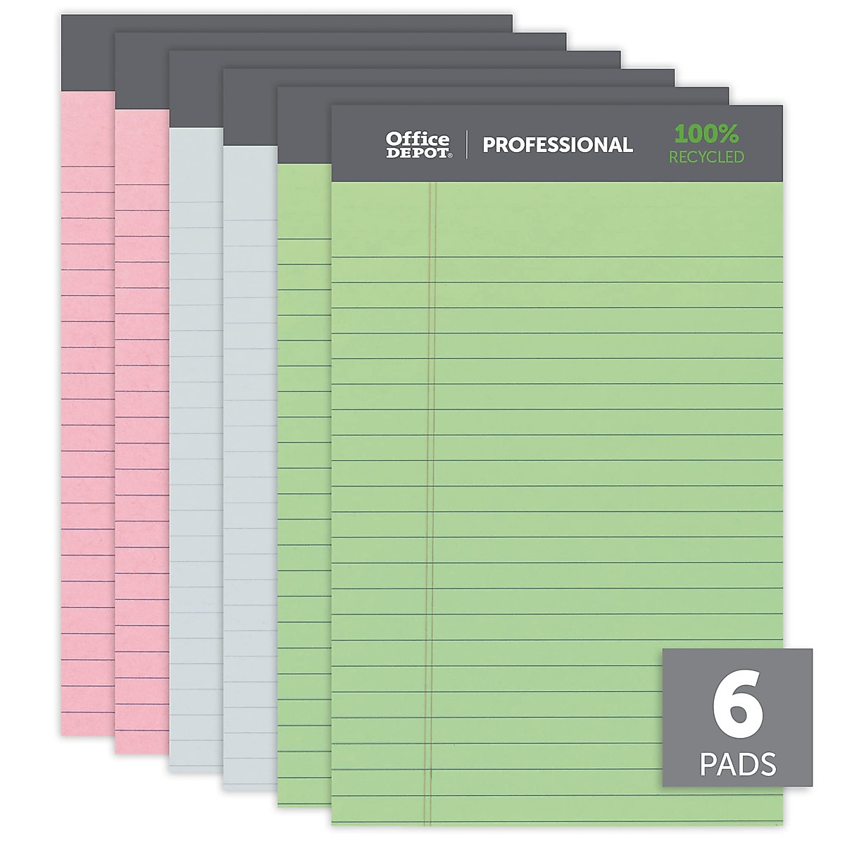 Office Depot Professional Legal Pad, 5in. x 8in., Assorted Colors, Narrow Ruled, 50 Sheets, 6 Pads/Pack, 99510