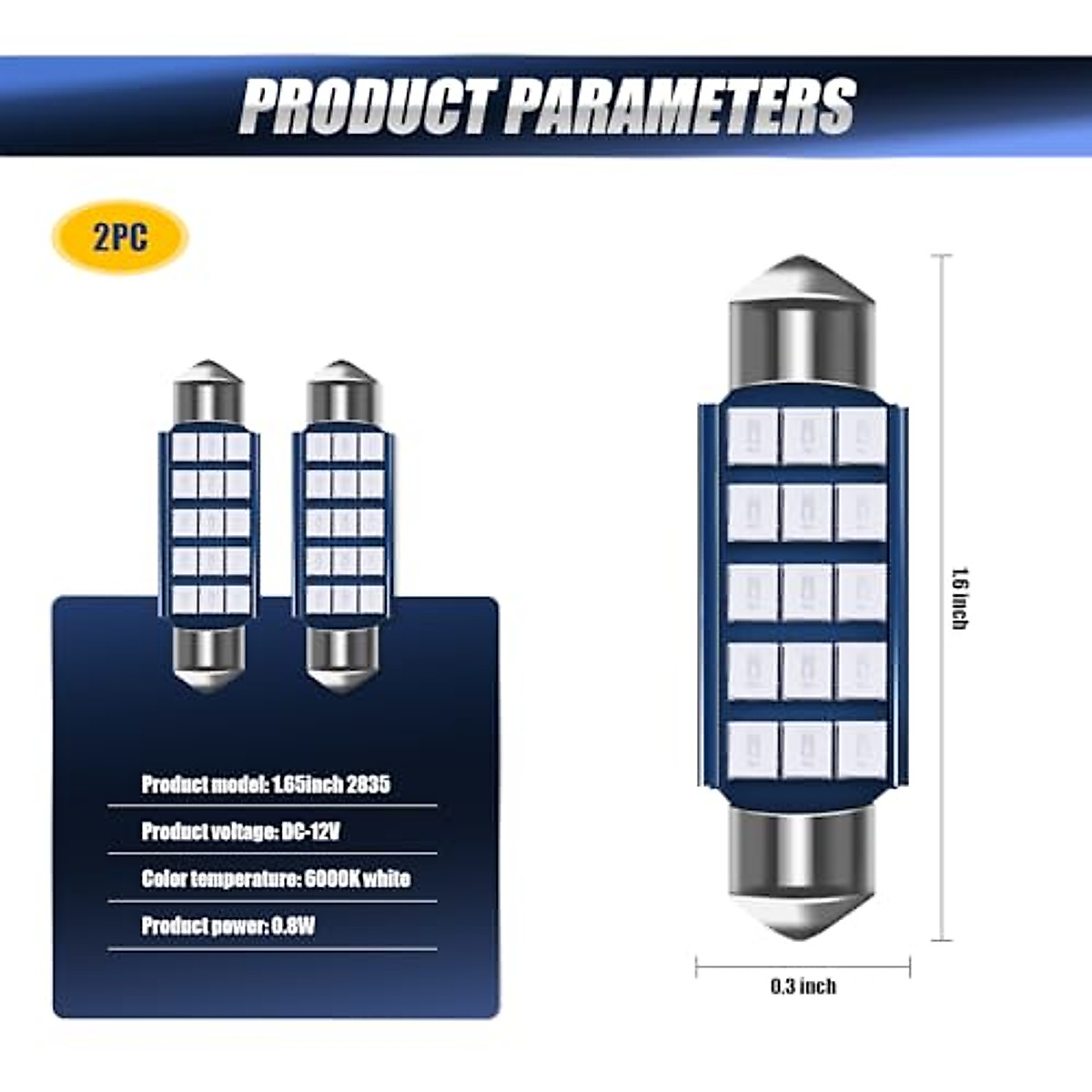 Hawyet 2 PCS Car LED Roof Lights Bulb, 42MM 12V Super Bright Double Tip Waterproof Vehicle Read Lights, Universal Durable 2835 Chips Indoor Lights for License Plate Stepwell Door (Blue Light)