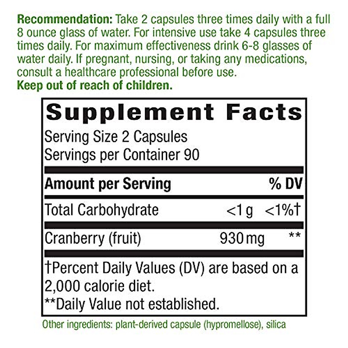 Nature's Way Cranberry Fruit, Urinary Tract Health Support* Supplement, 930 mg per serving, 180 Capsules