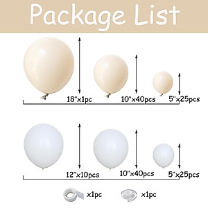 White Sand Balloon Garland Arch Kit 141PCS Neutral Sand White Latex Balloons for Boho Wedding Bridal Shower Birthday Baby Shower Party Decorations