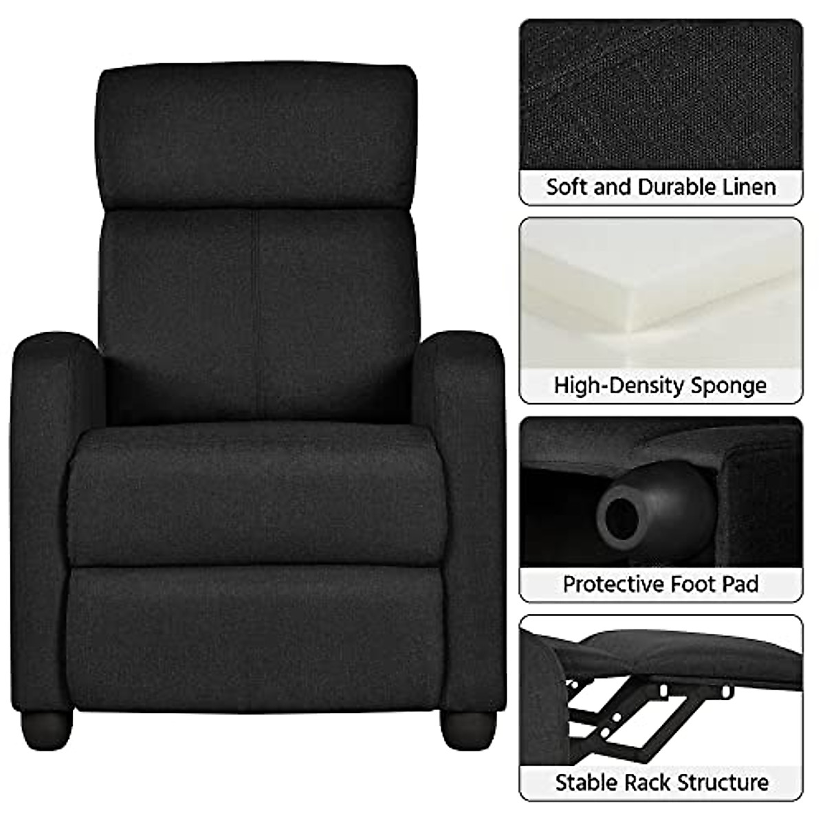 Yaheetech 2-Seat Fabric Pushback Recliner Chair with Thick Seat Cushion and Backrest Reclining Chair for Living Room Home Theater Matte Black