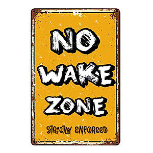 Metal Tin Sign No Wake Zone Background Vector Illustration-Retro Home Kitchen Office Garden Garage Wall Decor