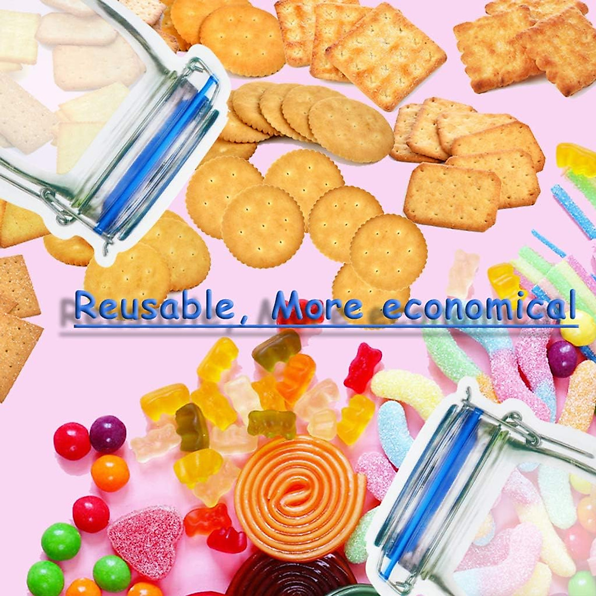 laffeya 12pcs Reusable Christmas Snack Candy Bag Mason Jar Bags, Food Storage Bags, Portable Plastic Mason Jar Bags, Zipper Sealed Bags Fresh Bags Leakproof Food Saver Bags