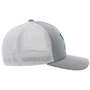 HOOEY Men's Flexfit Fitted Hat (Large/X-Large, Grey/White, Light Blue Logo)
