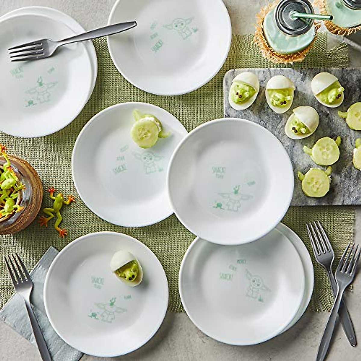 Corelle Vitrelle 8-Piece Appetizer Plates Set, Triple Layer Glass and Chip Resistant, 6-3/4-Inch Lightweight Round Plates, Disney Star Wars-The Child