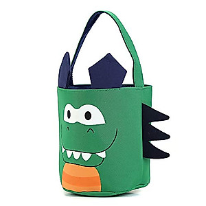 Easter Baskets for Boys Canvas Cartoon Easter Carrying Gift and Eggs Hunt Bag (Green Monsters)
