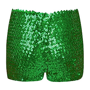 FEESHOW Girls Kids Gymnastic Shorts Glitter Ballet Dance Shorts Boys Metallic Spandex Tumbling Yoga Sports Shorts Green 3-4 Years