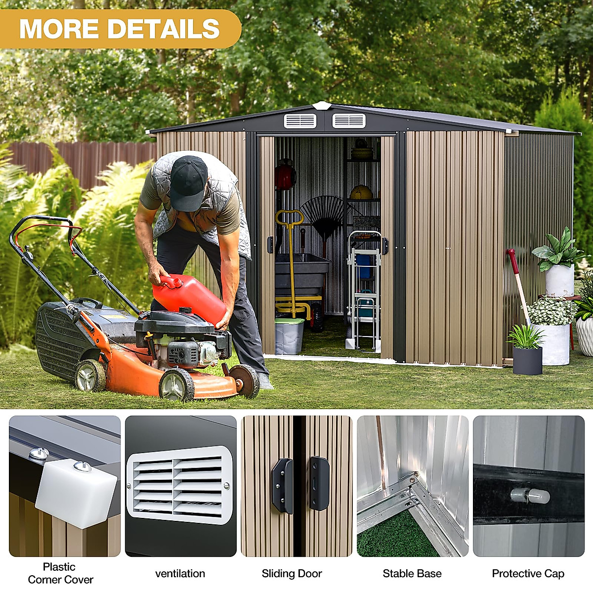 Large Outdoor Storage Shed 10 x 8 FT Galvanized Metal Shed with Sliding Door and Air Vents Waterproof Garden Tool Shed for Backyard, Lawn and Patio