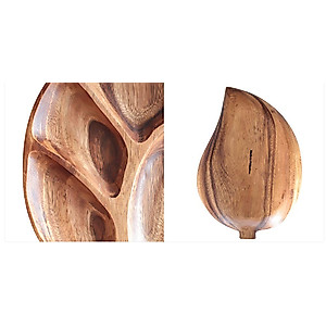 Acacia Premium Leaf Shaped Wooden 4-Compartment Divided Wood Accent-Plates Divided Dessert Dish Serving Trays Platters 4 Section