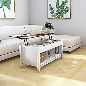 Tangkula Wood Lift Top Coffee Table, Modern Coffee Table w/Hidden Compartment and Open Storage Shelf for Living Room Office Reception Room, Lift Coffee Table (White)