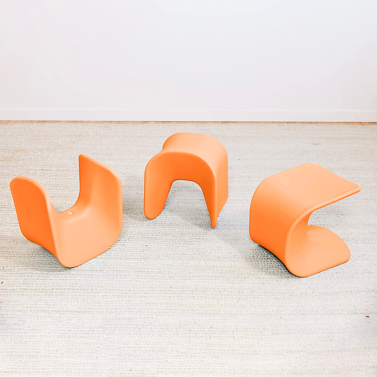ECR4Kids Wave Seat, 14in - 15.1in Seat Height, Perch Stool, Orange, 2-Pack