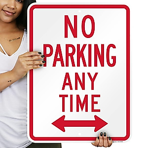 SmartSign 24 x 18 inch “No Parking Any Time” Metal Sign with Bidirectional Arrow, 80 mil Laminated Rustproof Aluminum, Red and White, Made in USA