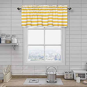 Amzdecor Yellow and White Stripe Café Window Valances Kitchen Curtain Drapes for Kitchen, Bathroom, Bedroom, Living Room, Rod Pocket, 55x15 inch