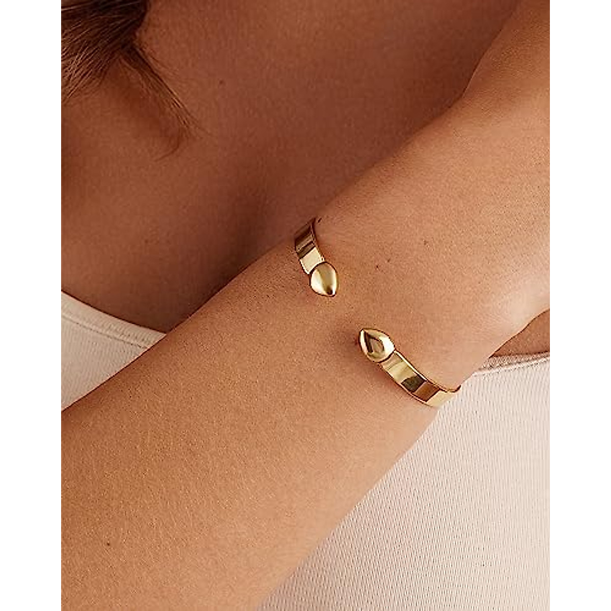 PAVOI 14K Yellow Gold Plated Stainless Steel Bangle Bracelets for Women | Breathe Inspirational Engraved Adjustable Mantra Cuff Bangle | Personalized Gift for Her Mom Sister | Birthday Gifts for Women