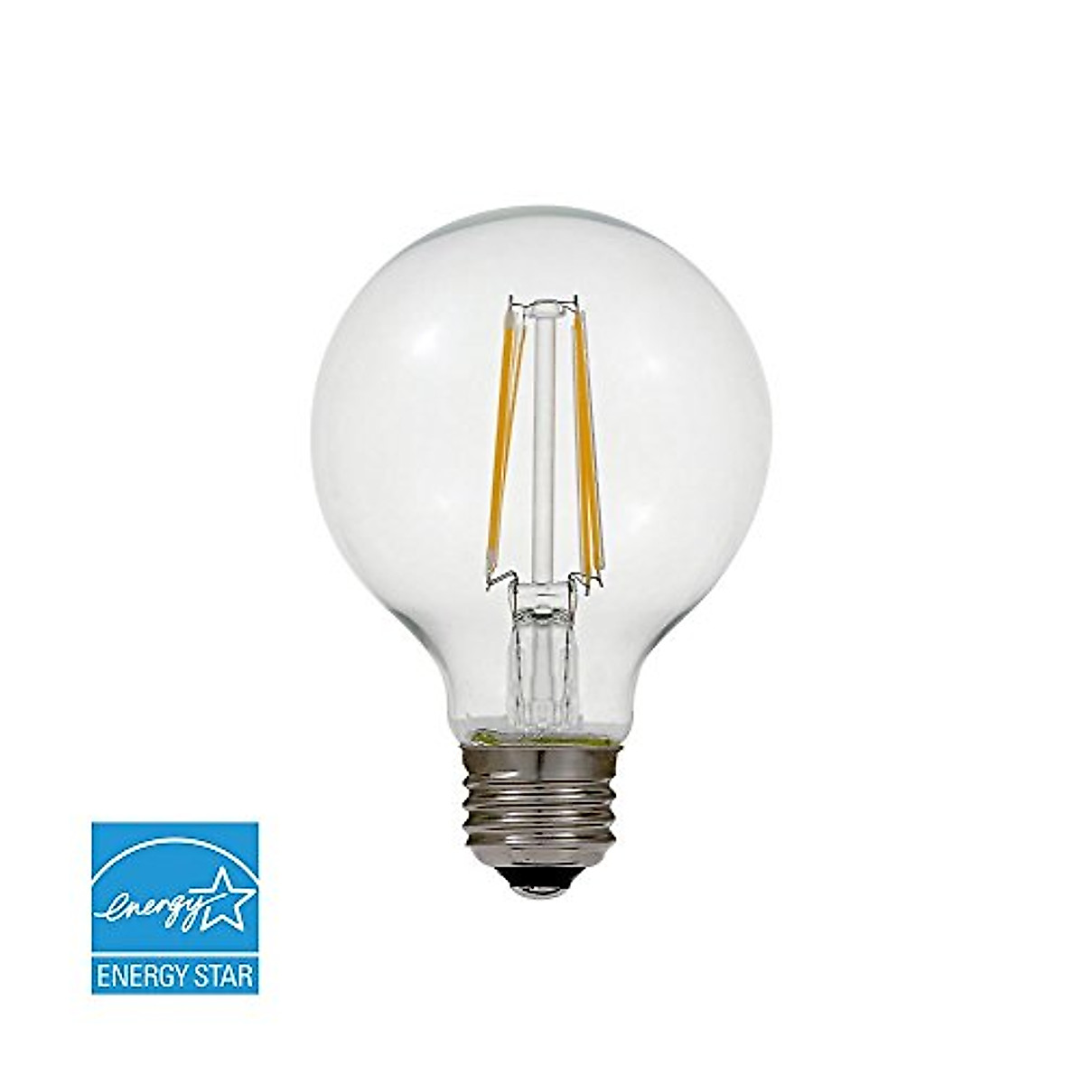 Euri Lighting VG25-2000e LED G25 Bulb, Filament Line, Warm White 2700K, Dimmable, 7.5W (60W Equivalent), 800 lm, Clear, 360 Degree Beam Angle, Damp Rated, E26 Base, UL & E-Star Listed
