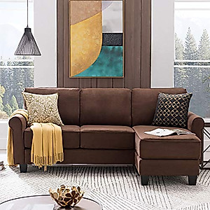 Nolany Reversible Sectional Sofa Couch for Small Apartment L Shape Sofa Couch 3-seat Sectional Corner Couch (Mahogany Brown)