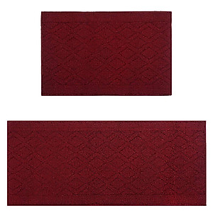 COSY HOMEER 48x20 Inch/30X20 Inch Kitchen Rug Mats Made of 100% Polypropylene 2 Pieces Soft Kitchen Mat Specialized in Anti Slippery and Machine Washable,red