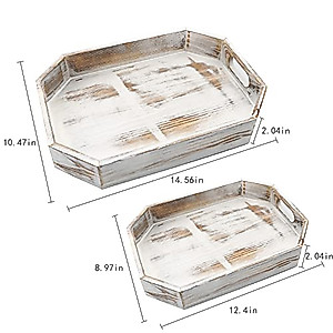 Ottoman Tray 2 Pack-White Coffee Table Tray-Wooden Serving Trays with Handles-Farmhouse Decorative Trays for Coffee Table/Living Room/Kitchen/Bed Room
