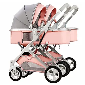 High View Pram 2-in-1 Toddler Stroller Foldable Pram Carriage Reclining Seat and Carbon Steel Frame,Mobile Crib,Reversible Bassinet,Detachable Armrest (Color : Pink)