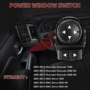 Power Mirror Switch Replacement for 2007-2014 Chevy Silverado GMC Sierra 1500 2500 HD 3500 HD, Replace# 22883768, 25778970