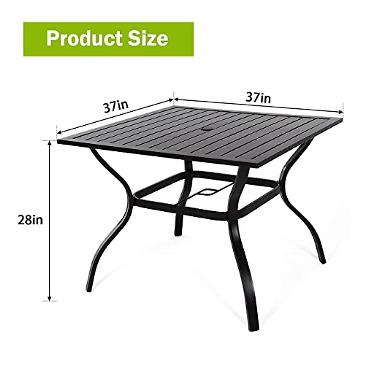 MEOOEM Outdoor Dining Table, Patio Metal Steel Frame Square Table with 1.57”Umbrella Hole, 37"x37",Black