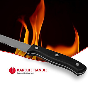 Home Basics 8", Black Stainless Steel Bread Knife with Contoured Bakelite Handle