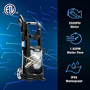 Electric Pressure Washer - 1900W High Pressure Power Wash Machine with Detergent Tank and Adjustable Nozzles for Home Use Cars/Garden/Patios/Driveways Cleaning (2300PSI), CETL Listed