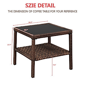 fuhan 5 PCS Outdoor Lounge Chair Chat Conversation Set - All-Weather PE Wicker Cushioned Patio Chairs Set of 2 with OttomansPillows & Double-Layer End Table, Brown, 74 x 67 x 76 cm