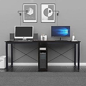 Computer Desk, 78 inches Home Office Desks with Storage Shelves, 2-Tier Student Desk Double Working Desk Simple Desk Rustic Wooden Office Table Work Table for for Home Office Workstation (Black)