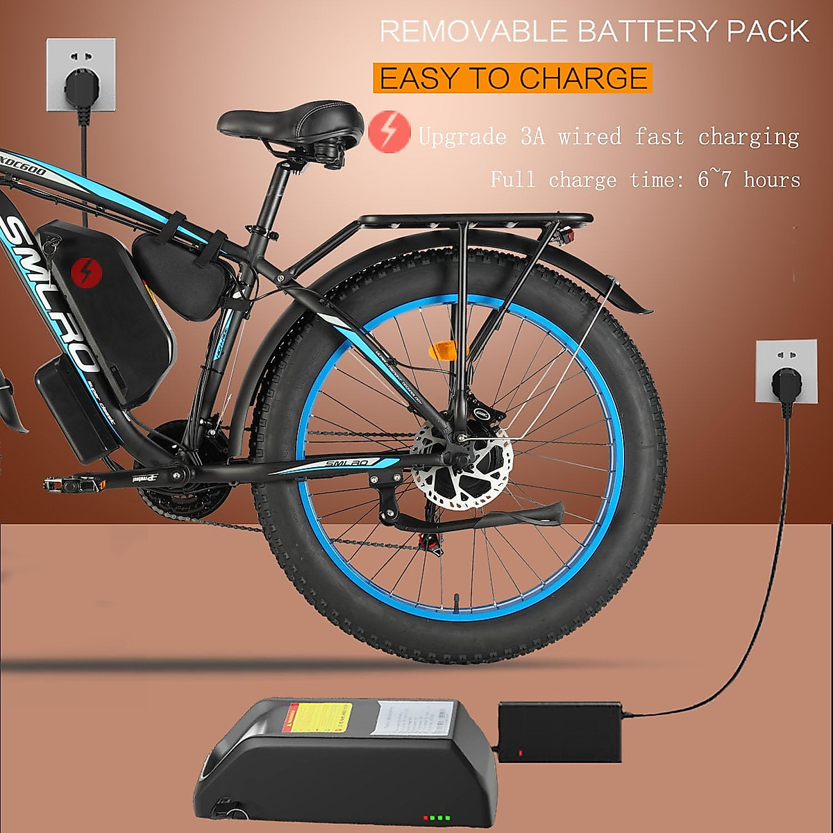 Tiemahun (US Stock) SMLRO XDC600 Plus Dual Motor AWD 22.4AH 2000W 26" Fat Tire Electric Bike 35MPH, 21 Speed Mountain Ebike Suspension with Lock Hydraulic Disc Brakes, Ebikes for Adults (White & Red)