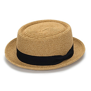 Pork-Pie-Hat-for-Men-Women Straw-Boater-Hat Summer-Sun-Derby-Fedora with Bowknot