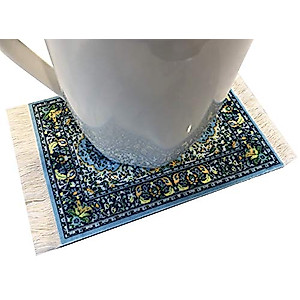 Carpet Coasters, Set of 4 Turkish Rug Style Table Drink mats, Absorbent Kitchen and Dining Accessories, Spill & drip Protection, Rectangular
