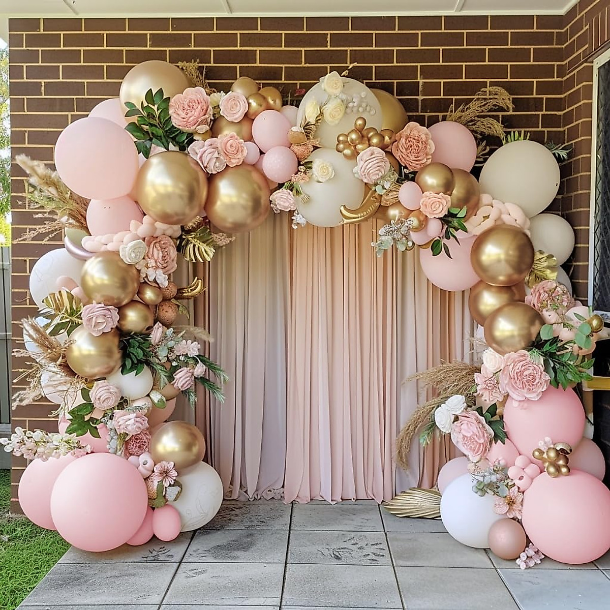 HIBAO Pink White Gold Balloon Garland Double Stuffed Pastel Baby Pink Cream Gold Balloon Arch Kit for Baby Bridal Shower Wedding Engagement Birthday Party Decoration