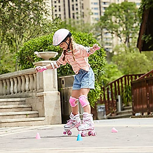 Hikole Girls Roller Skates with 4 Adjustable Size，All 8 Light Up Wheels Kids Roller Skates for Outdoor & Indoor