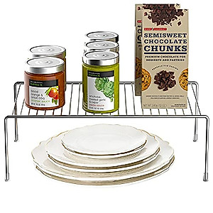 GEDLIRE Kitchen Cabinet Shelf Organizer Set of 2, Large (15.7 x 9.4 inch) Metal Wire Pantry Storage Shelves, Dish Plate Racks for Cabinets, Freezer, Counter, Cupboard Organizers and Storage, Chrome