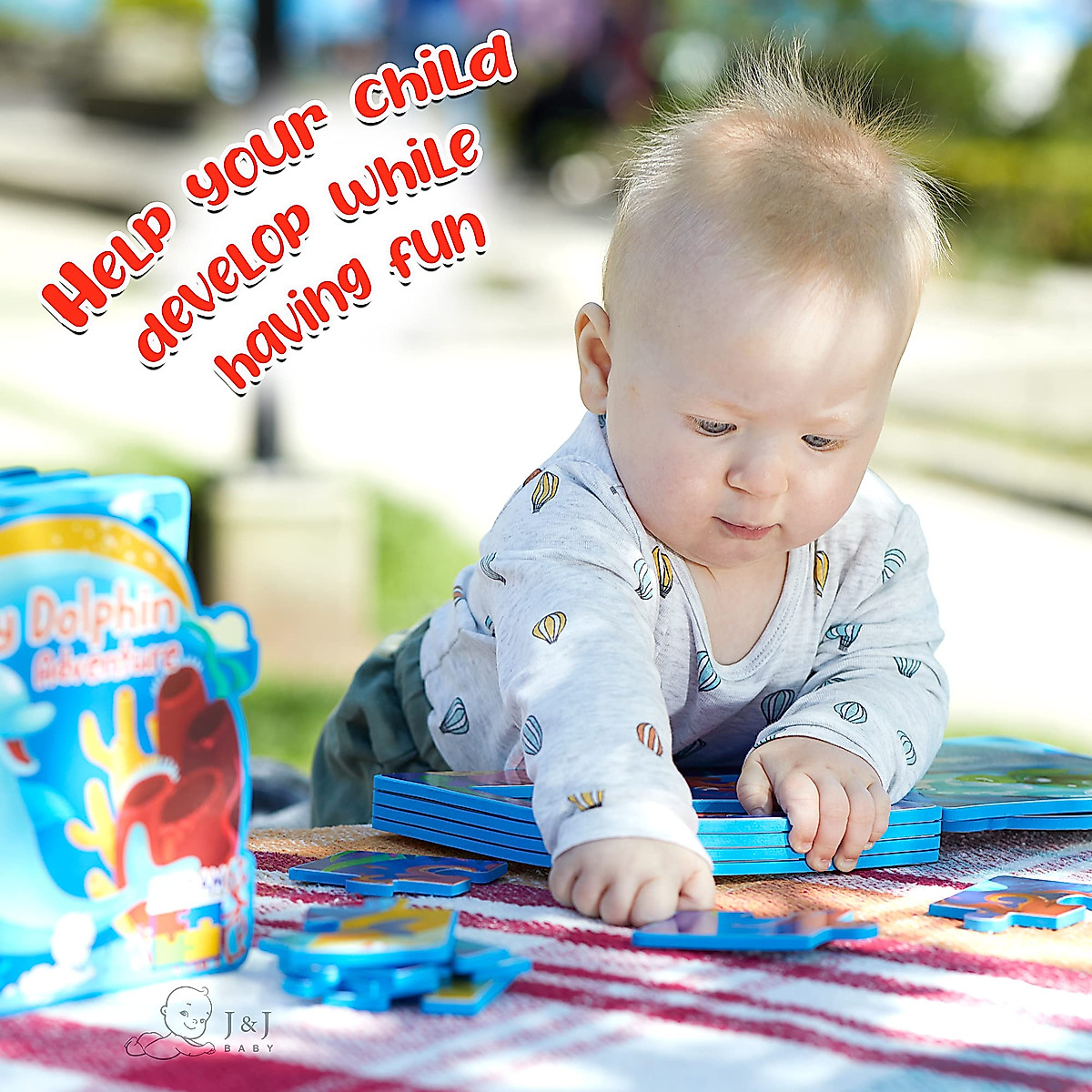 J&J Baby Toddler Puzzles - 5x4-Pieces Dolphin Adventure Soft Jigsaw Puzzles for Toddlers - Set of 5 Educational Learning Puzzles Book for Kids 2-3 Years Old