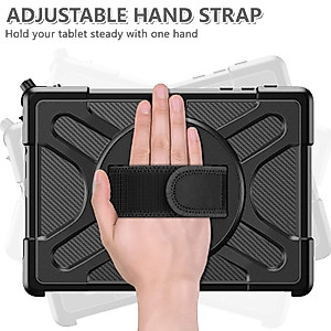 Junfire Protective Case for Microsoft Surface Go 4 (2023)/Surface Go 3 (2021)/ Surface Go 2 (2020), Rugged Surface Go Case with Hand Strap/Kickstand, Compatible with Type Cover Keyboard-Black